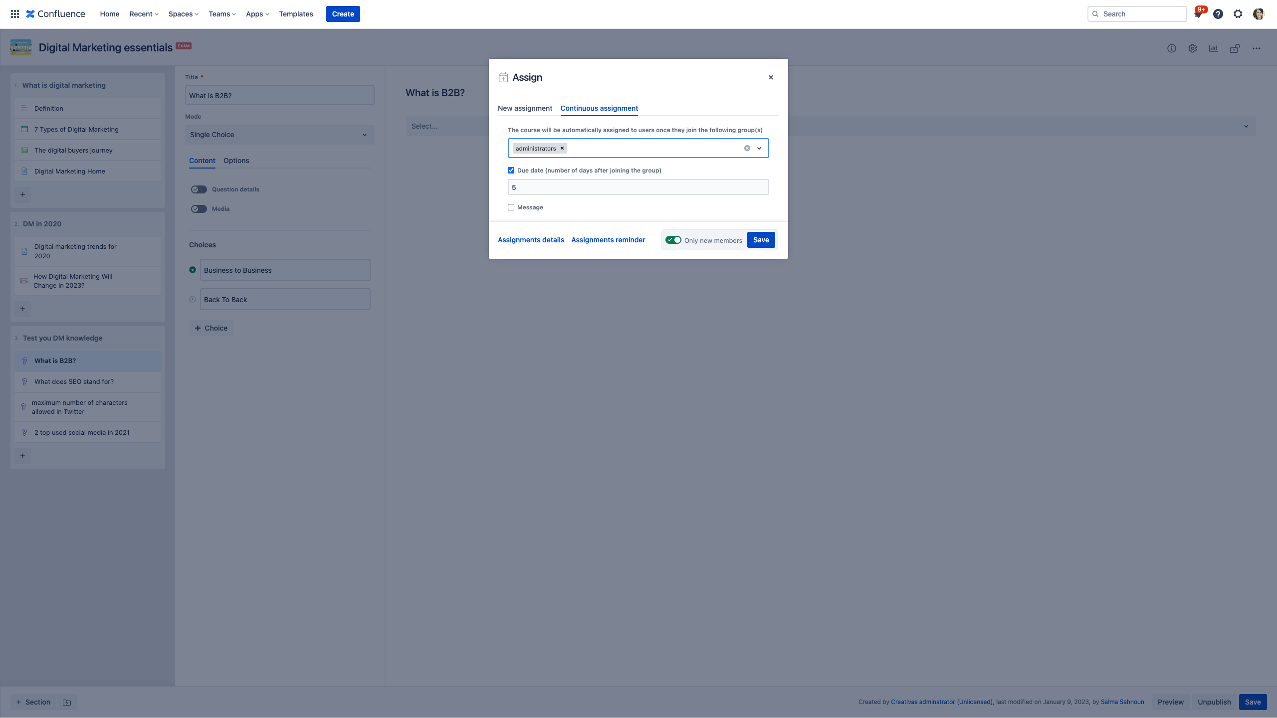 Course configuration